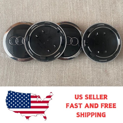 4pc Fits for Audi 69mm BlacK Chrome Wheel Rim Center Hub Caps Emblem ...