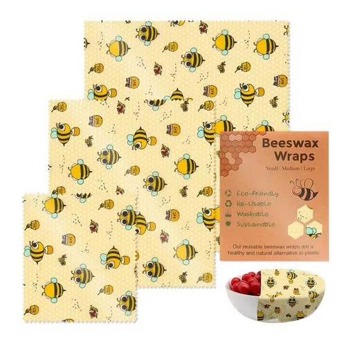 3pcs Premium Organic Beeswax Food Cover Wraps Set Reusable Sustainable ...