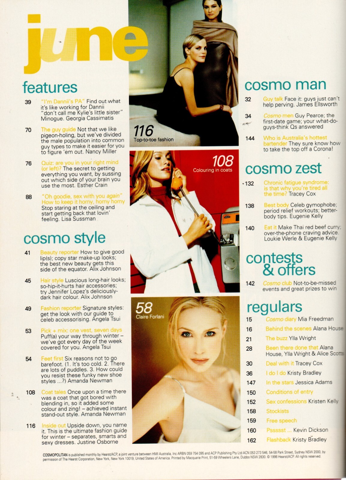 Cosmopolitan Australia magazine - June 1999 - Claire Forlani + Ben ...