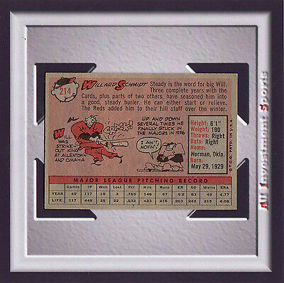 1958 Topps WILLARD SCHMIDT #214 NM *sharp baseball card for your set ...