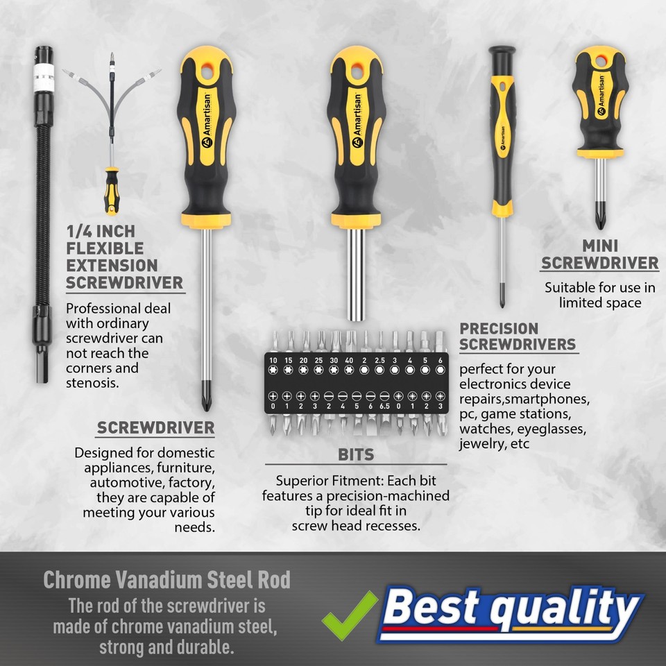 Amartisan Magnetic 43-in-1 Set Premium 6150 Chromium Vanadium Steel ...