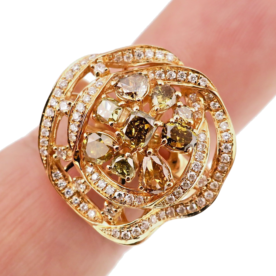 Fabulous 18k Solid Rose Gold Natural Fancy Green Brown Diamond Ring ...