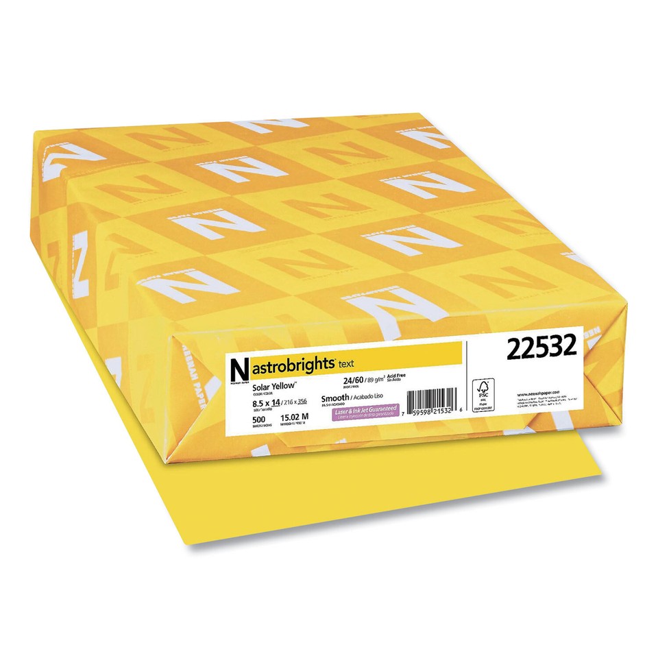 Color Paper, 24 lb Bond Weight, 8.5 x 14, Solar Yellow, 500/Ream ...