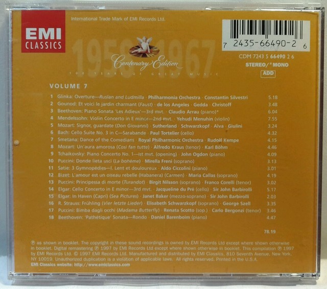 EMI Centenary Edition, Vol. 7 (CD, Jul-1997, EMI Classics) for sale ...