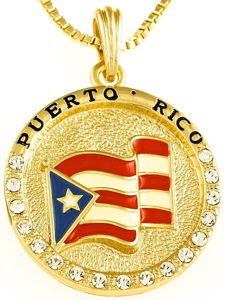 Puerto Rico Flag New Two Pendant Necklaces Set 24 & 30 Inch Box Link ...