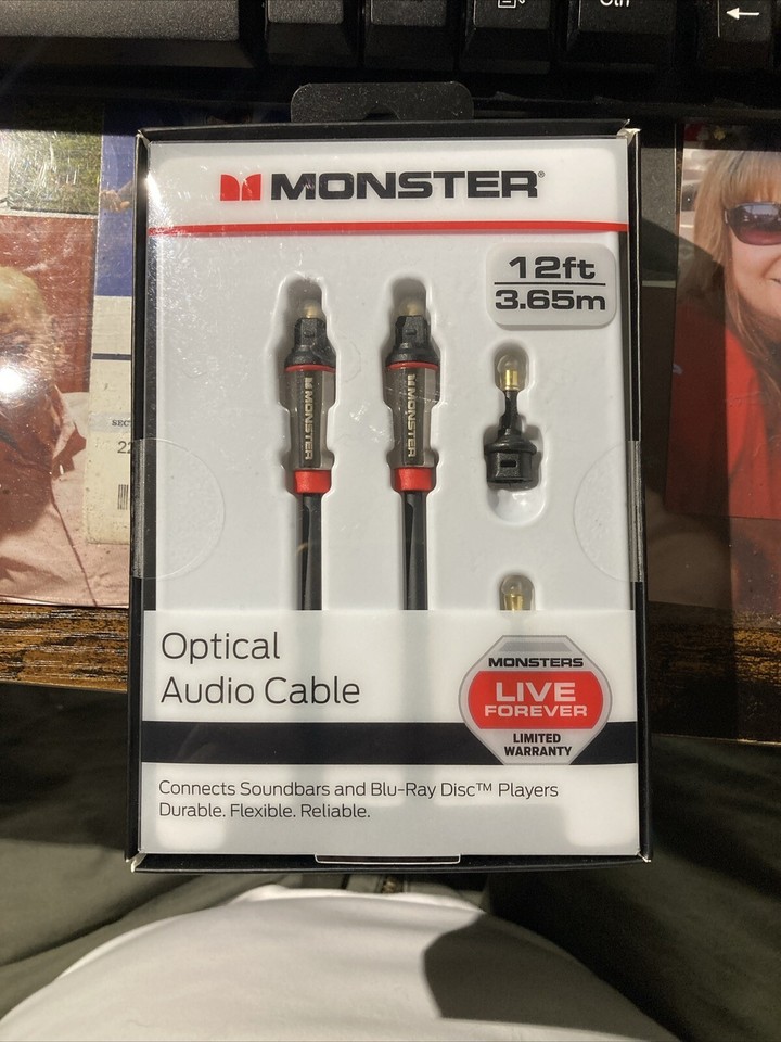 MONSTER 12-FT 3.65M OPTICAL AUDIO CABLE Digital Fiber Toslink Soundbars ...