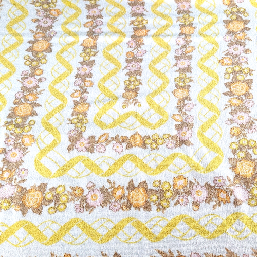 Vintage Stevens Terry Cloth Tablecloth Harvest Gold Floral Orange Brown ...