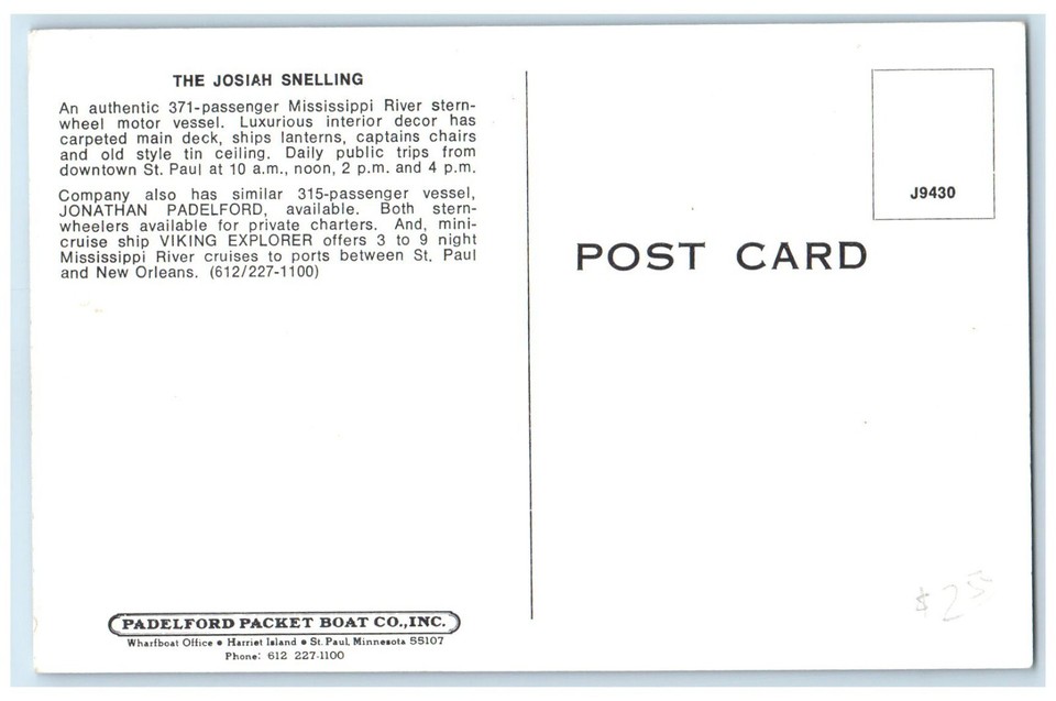 c1960 Josiah Snelling Mississippi River Sternwheel St. Paul Minnesota ...
