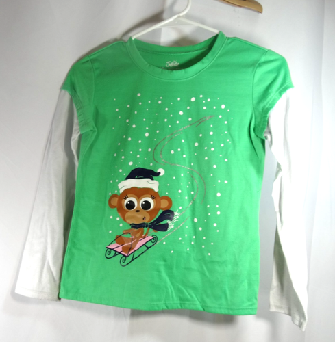 Justice Monkey Long Sleeve Shirt Girl's Size 10 Green White | eBay