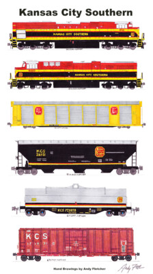 Kansas City Southern Freight Train 11"x17" Poster by Andy Fletcher ...