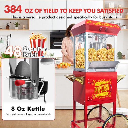 NEW Movie Theater Popcorn Machine Maker Popper with Cart and 8 oz ...