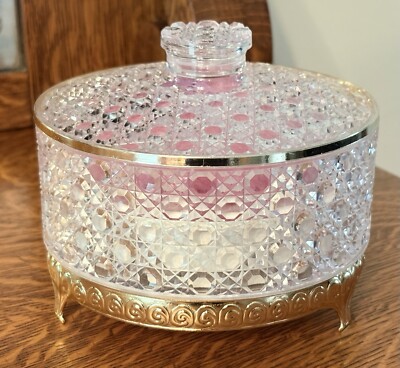 Vintage Avon New Dusting Powder & Container Footed Gold Filigree Base ...