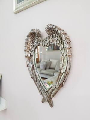 Large Antiqued Silver Angel Wings Mirror Vintage Ornate Heart Wall ...