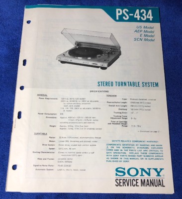 SONY PS-434 STEREO TURNTABLE SYSTEM ORIGINAL SERVICE MANUAL SCHEMATIC M189x | eBay