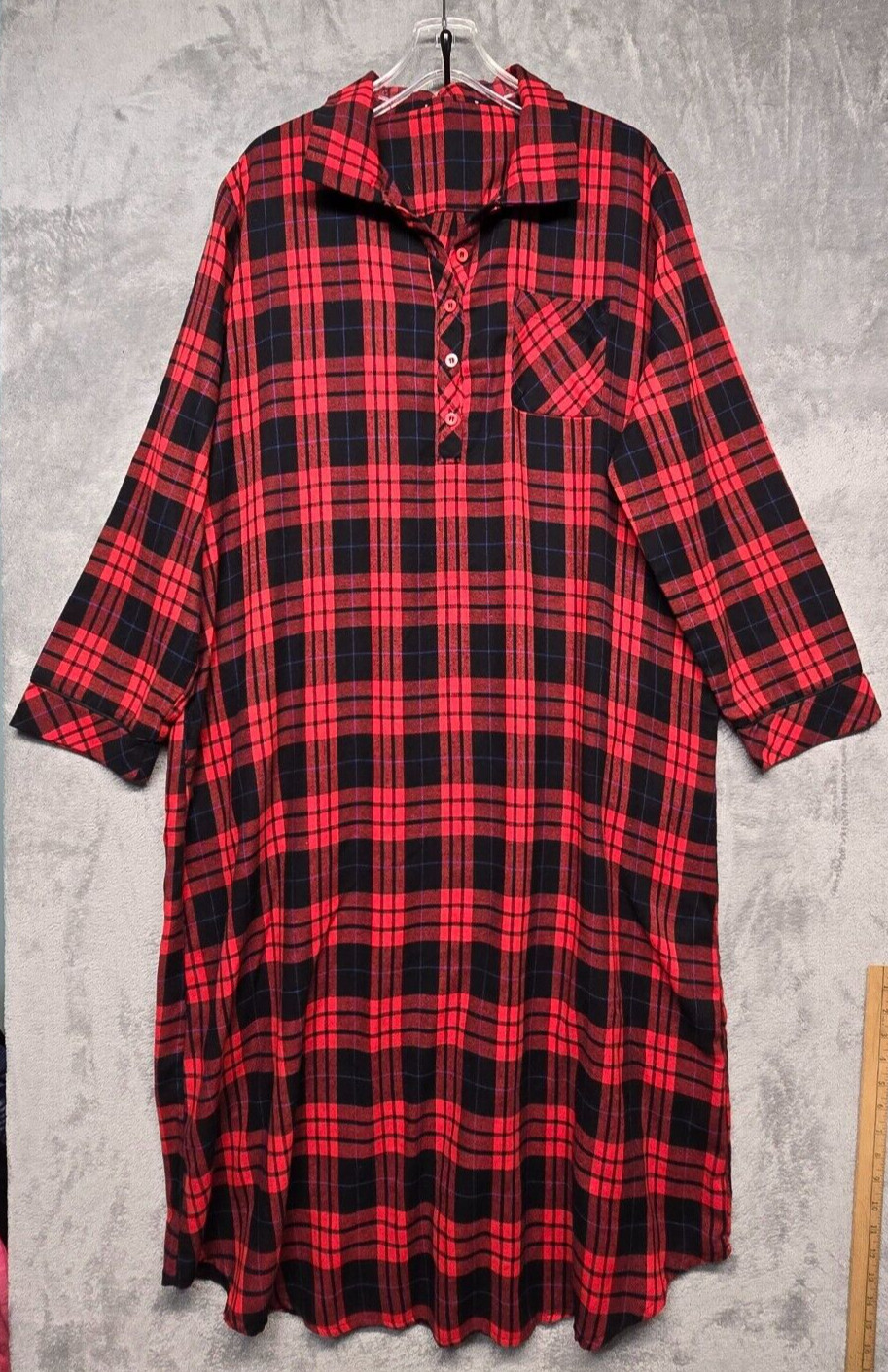 Flannel Night Gown Womens Small / Medium Red Plaid Lo… - Gem