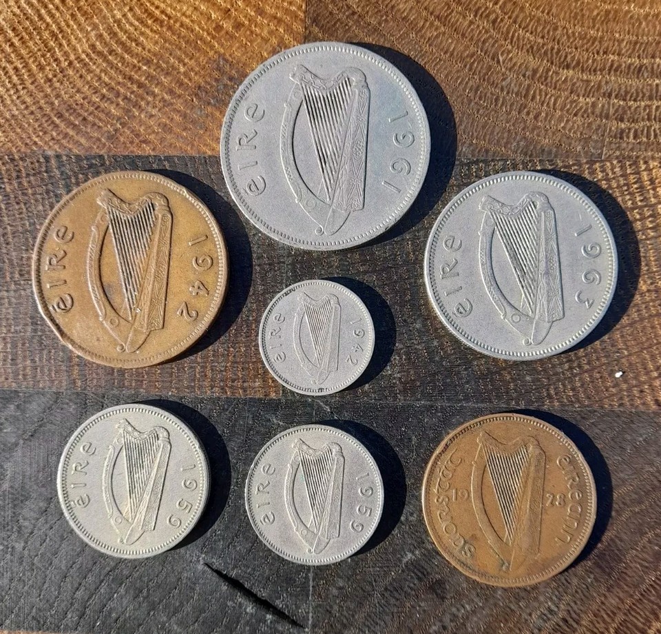 EIRE IRELAND 7 COIN SET IRISH Halfpenny-halfcrown 1928-63 Good Grades ...