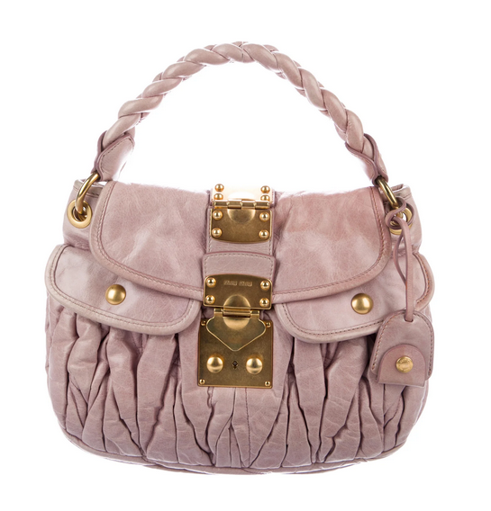 AUTHENTIC MIU MIU_MATELASSÉ PLEATED LEATHER COFFER BAG_PALE PINK ...