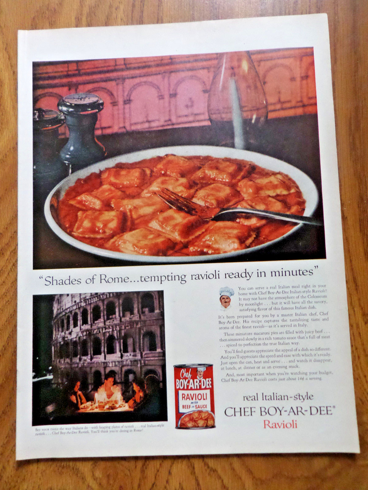 1957 Chef Boy Ar Dee Ravioli Ad You'll think you're dining in Rome | eBay