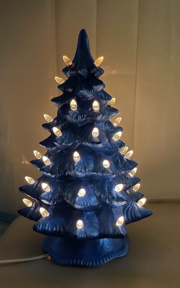 ceramic metallic blue Christmas tree with power cord and led light | eBay