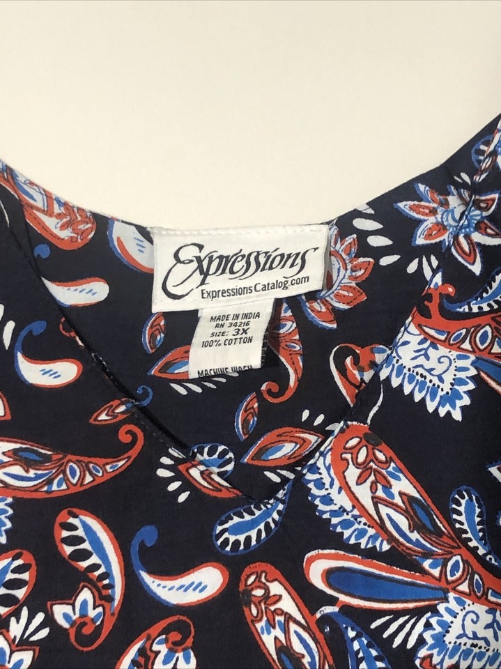 Expressions Catalog Dress Black With Red And Blue Design Size 3XL | eBay