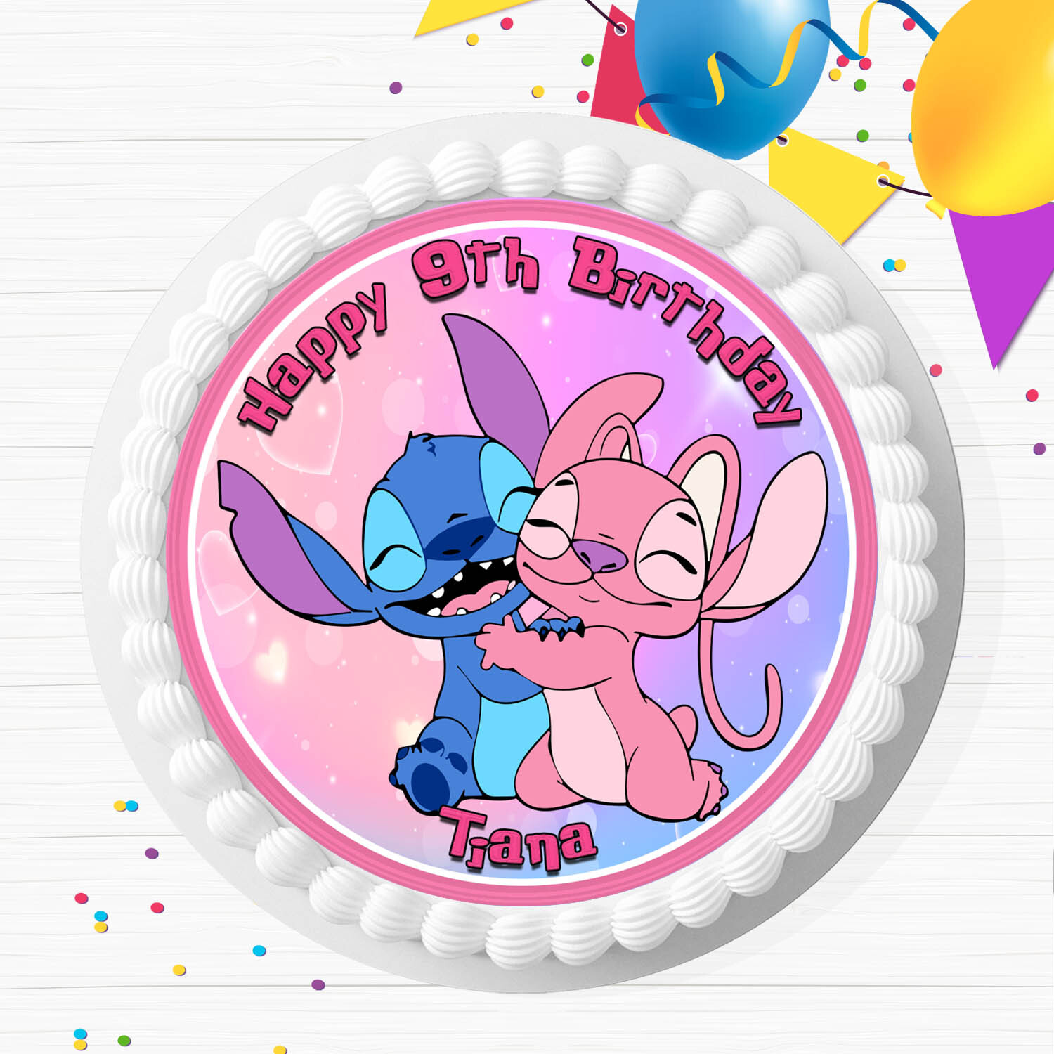 STITCH & ANGEL BIRTHDAY PARTY PERSONALISED EDIBLE CAKE & CUPCAKE TOPPER ...