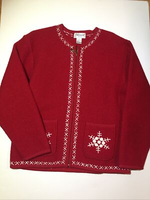 Eminent Large wool Red zip sweater jacket embroidered Snow Flakes ...