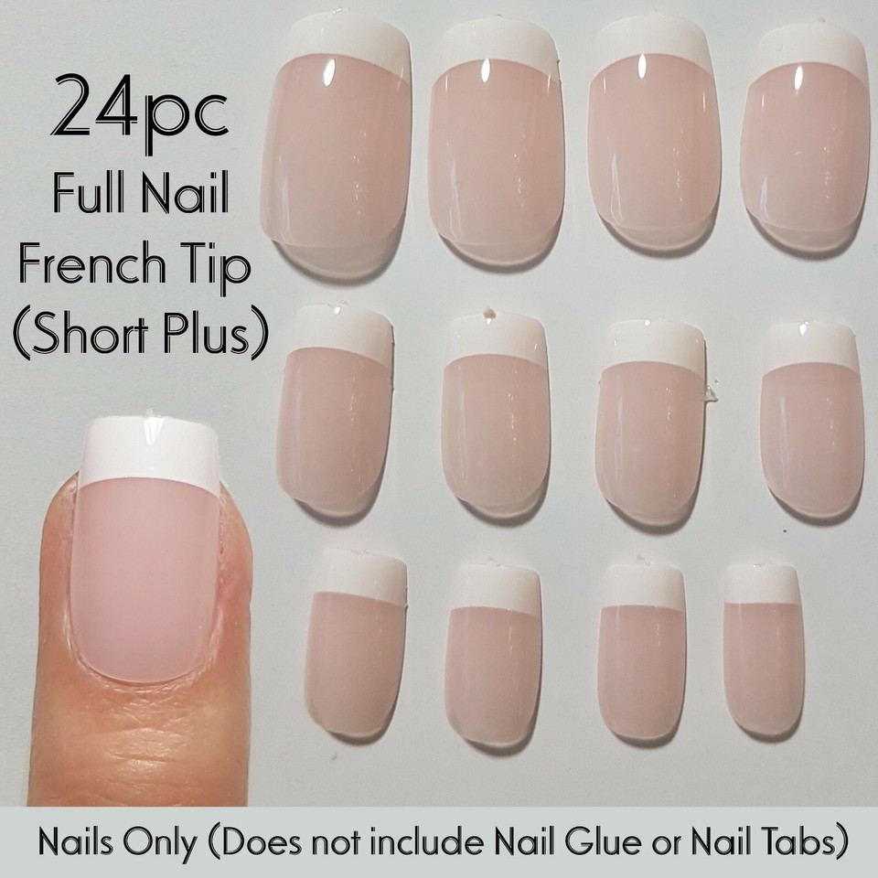 24pc Square French Tips Full Nails Cover Press On Toe Stick DIY Cute ...