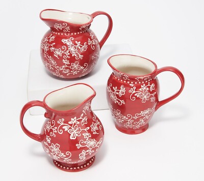 Temp-tations Floral Lace Set of 3 Mini Pitchers Cranberry | eBay