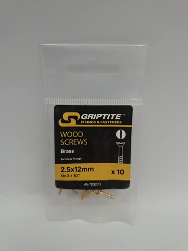 Grip Tite Brass Wood Flat Head Screws No.3 2.5 X 12mm (Packs Of 10 ...