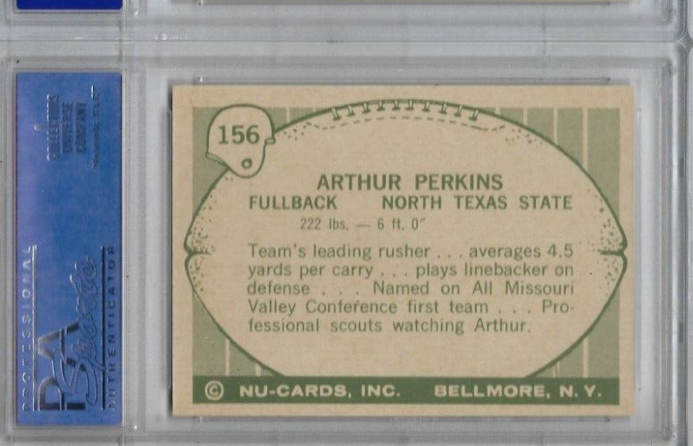 1961 Nu-Card football card #156 Arthur Perkins North Texas graded PSA 9 ...