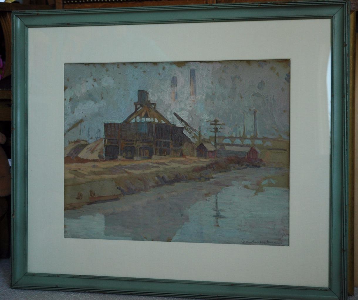 Beautiful Original Industrial Waterfront Watercolor by Arthur Franklin ...