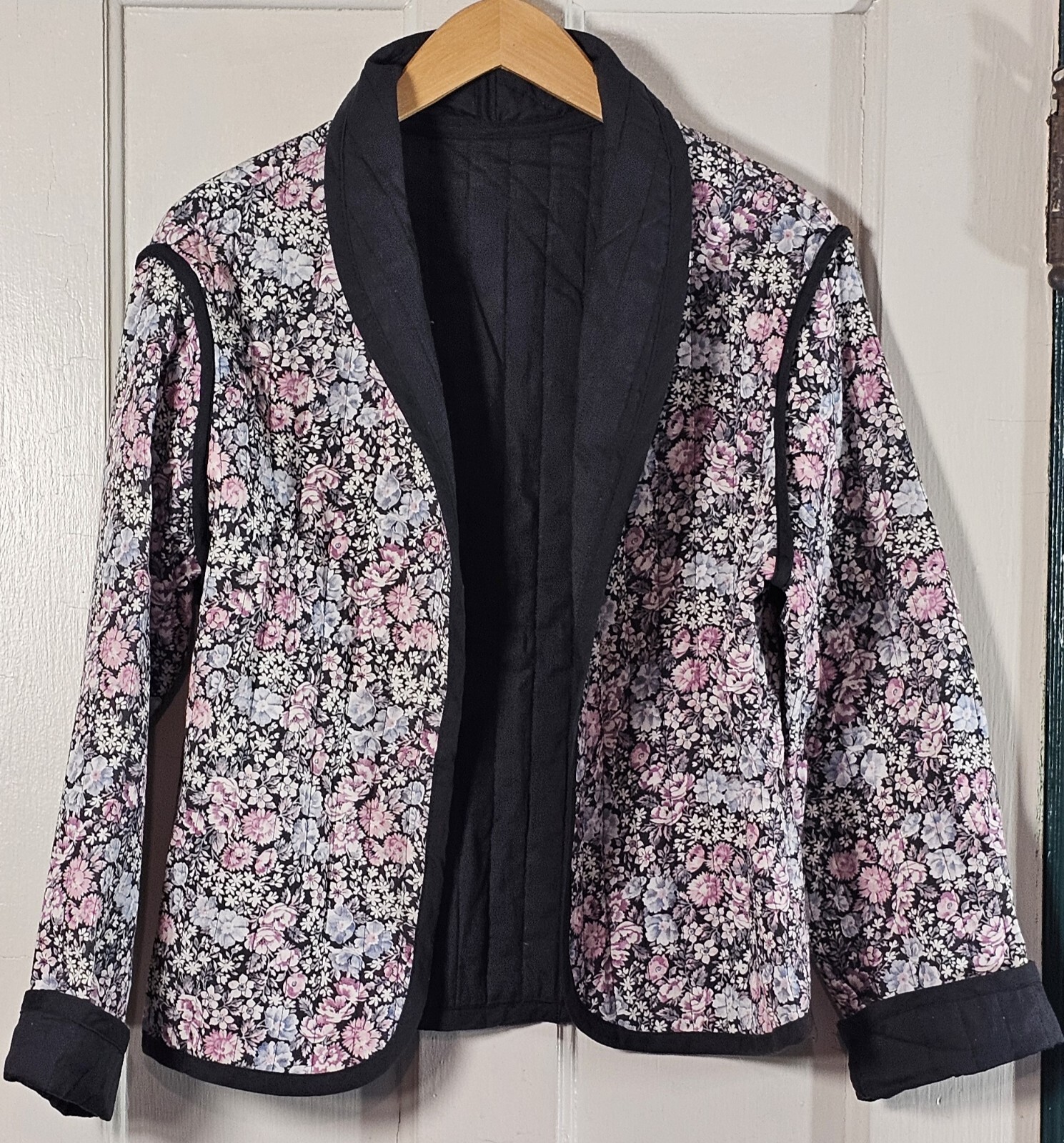 VTG 70s Montgomery Ward Jacket Women's L Black Soft Quilted Floral ...