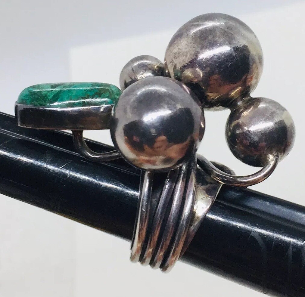 Rachel Gera Israel Sterling Silver Green Chrysocolla Large Modernist ...