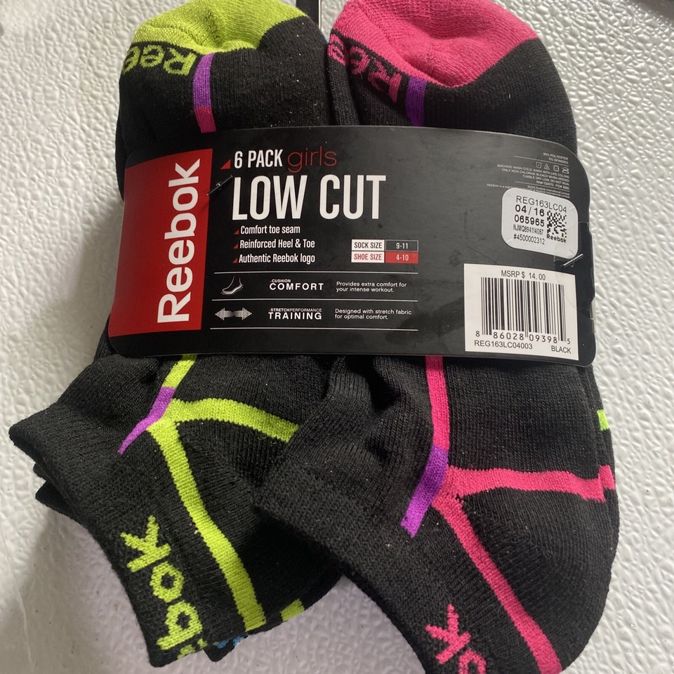 New with tags Reebok Girls Low Cut 6 Pack of Socks Shoe Size 4-10 ...