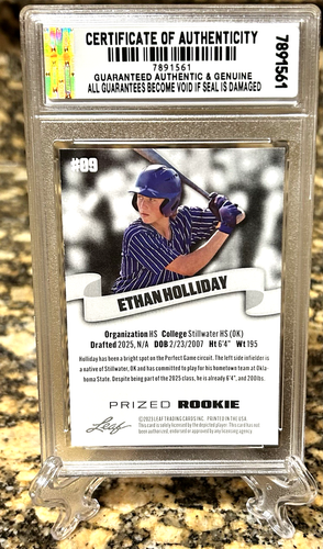 Ethan Holliday 2023 Leaf Graded “Gem-Mint 10” Prized Rookie Card #09 ...