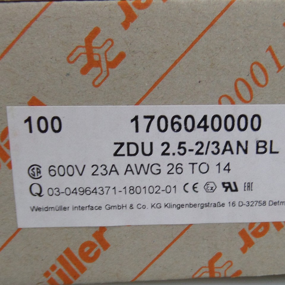 Weidmüller Durchgangs-Reihenklemme ZDU 2.5-2/3AN BL 1706040000 (100Stk ...