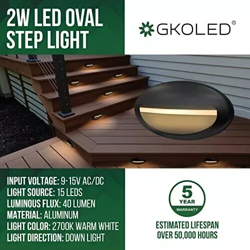 GKOLED 2-Pack Low Voltage LED Oval Riser Step Light, Landscape Stair ...