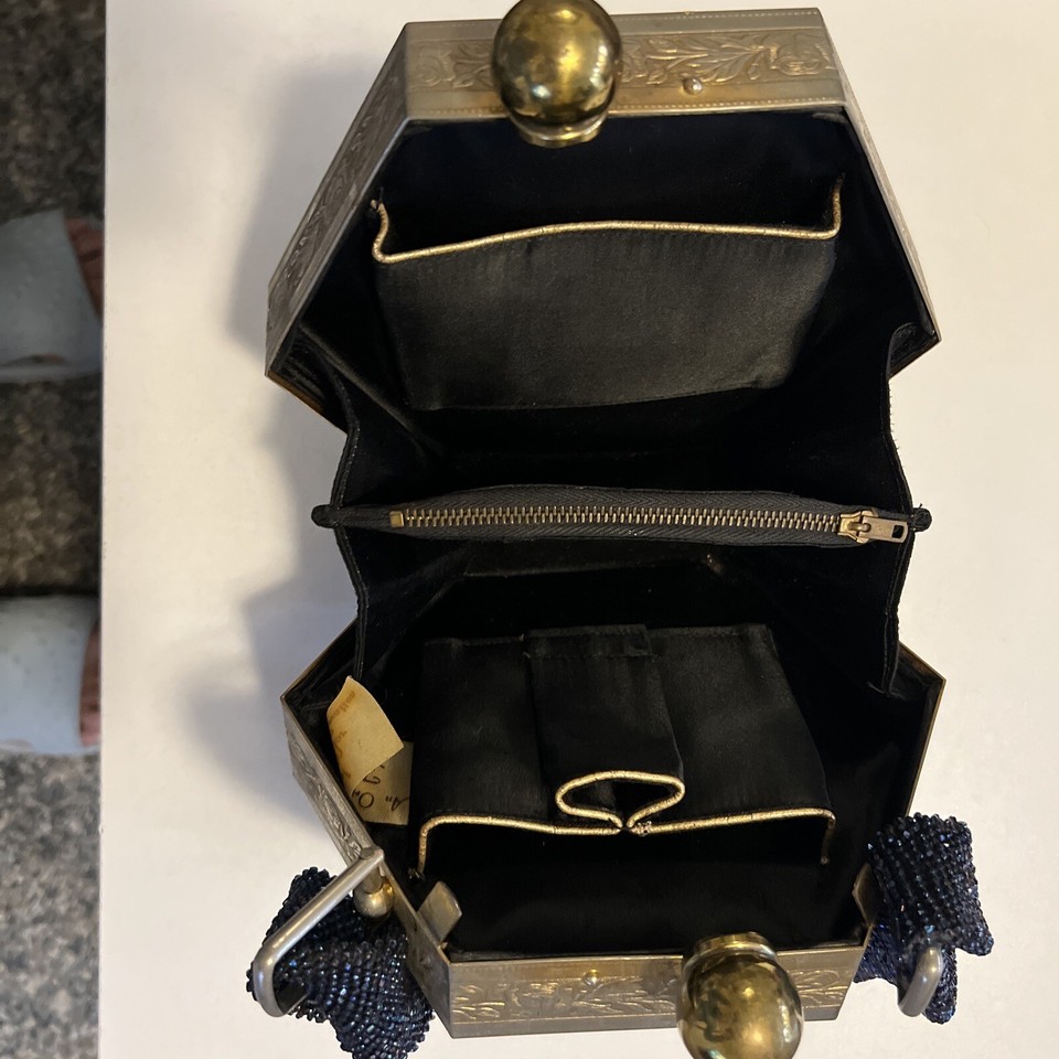 1940s Vintage Fre Mor 6 Sided Beaded Box Bag Purse Navy/Sea foam ...