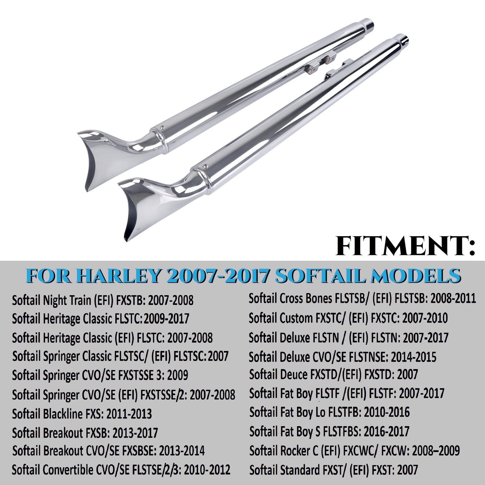 True Duals With Fishtail Mufflers for Harley Softail 2007-2017,Heritage ...