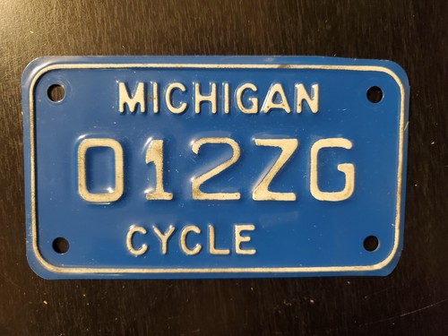 1983 + BLUE MICHIGAN MOTORCYCLE LICENSE PLATE 012ZG HARLEY INDIAN ...