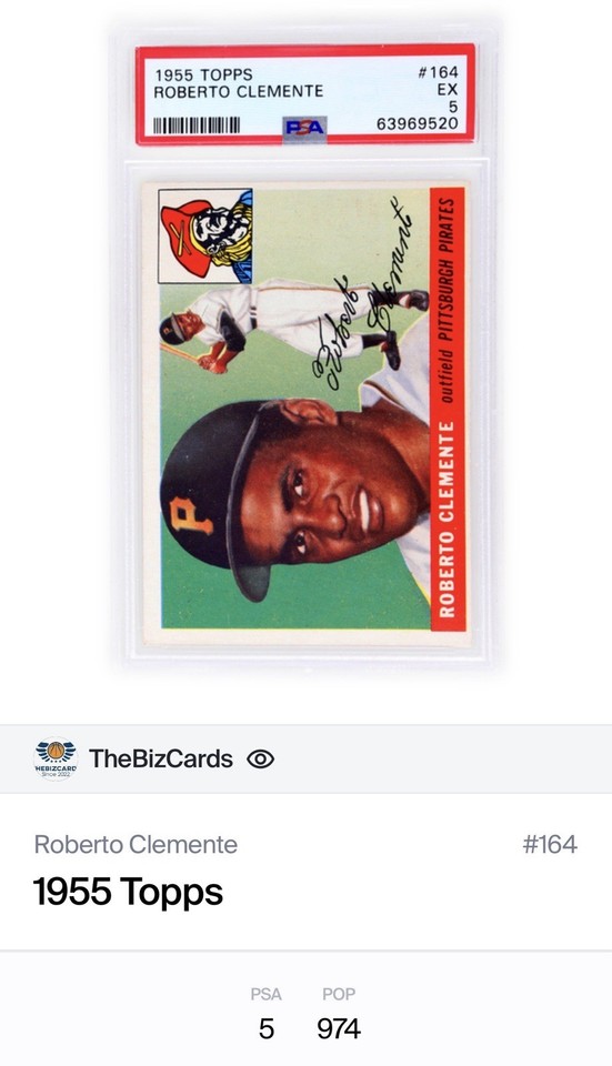 Roberto Clemente - 1955 Topps RC Rookie #164 - PSA 5 EX | eBay