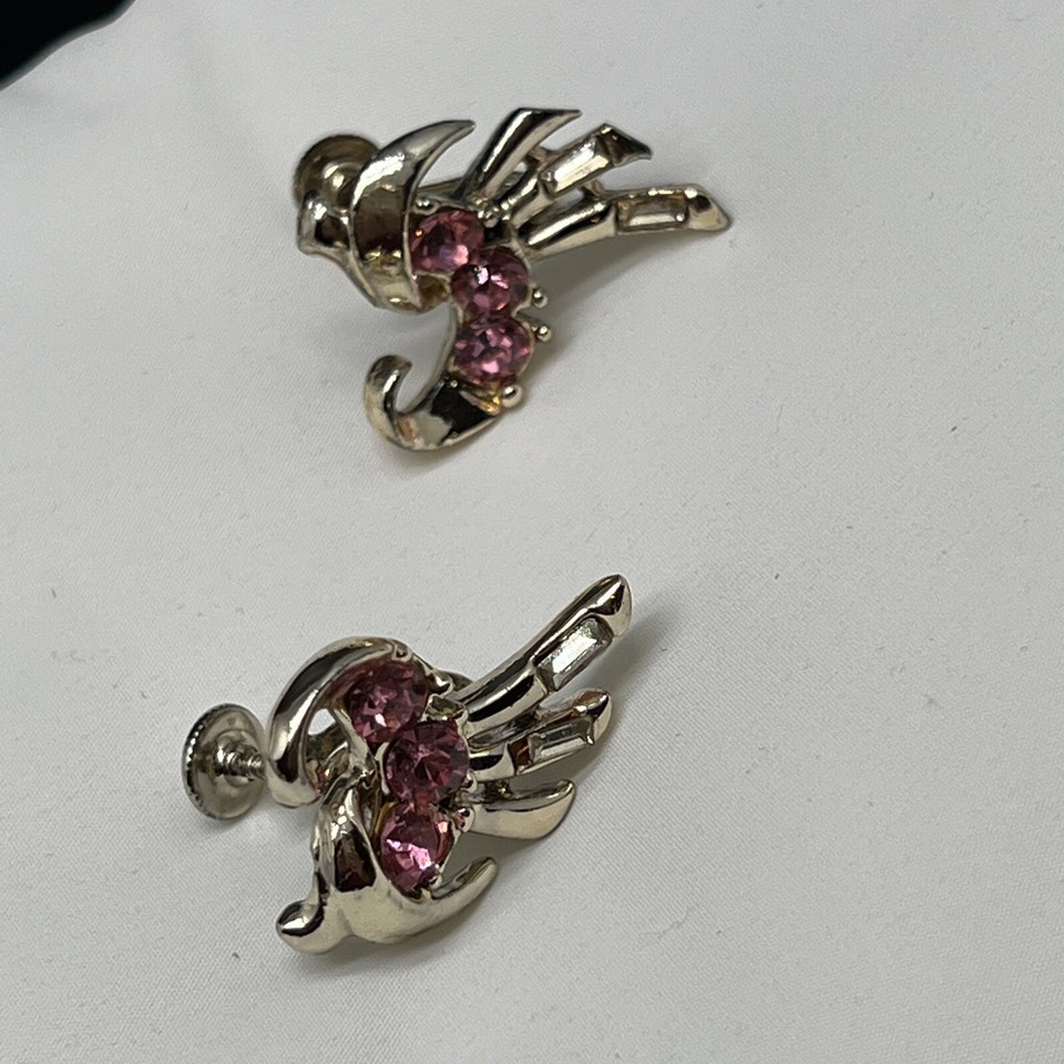 Vintage Pink Clear Rhinestone Earrings with Screw Backings Mid Century ...