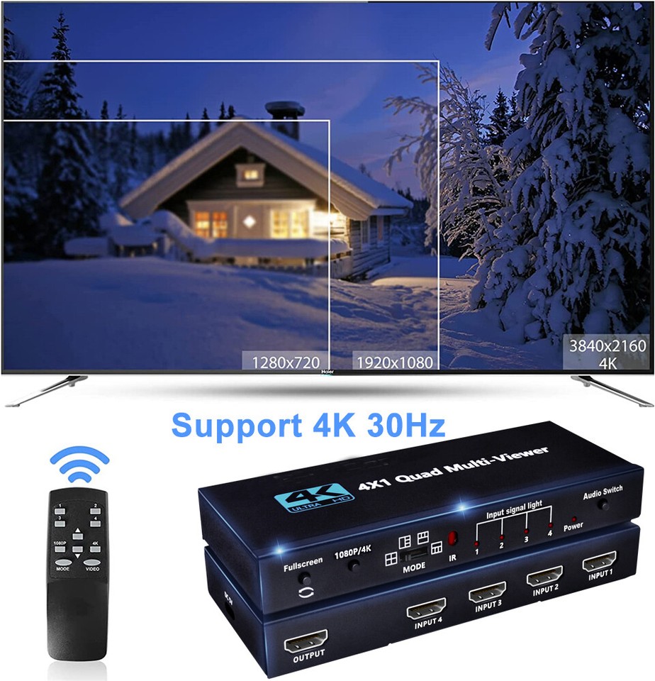 4K HDMI Multi-Viewer 4x1 HDMI Quad Screen Multiviewer 4 in 1 Seamless ...