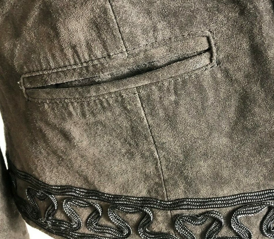 Chicos Suede Leather Jacket Womens Size 1 Brown With Piping Hook And ...