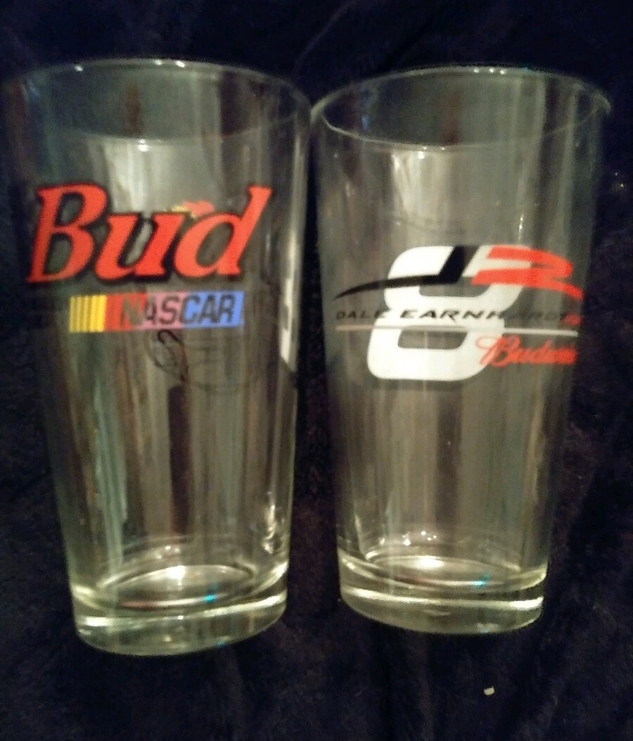 Set of 2 Budweiser Racing Dale Earnhardt Jr #8 Pint Beer Glass Bud ...