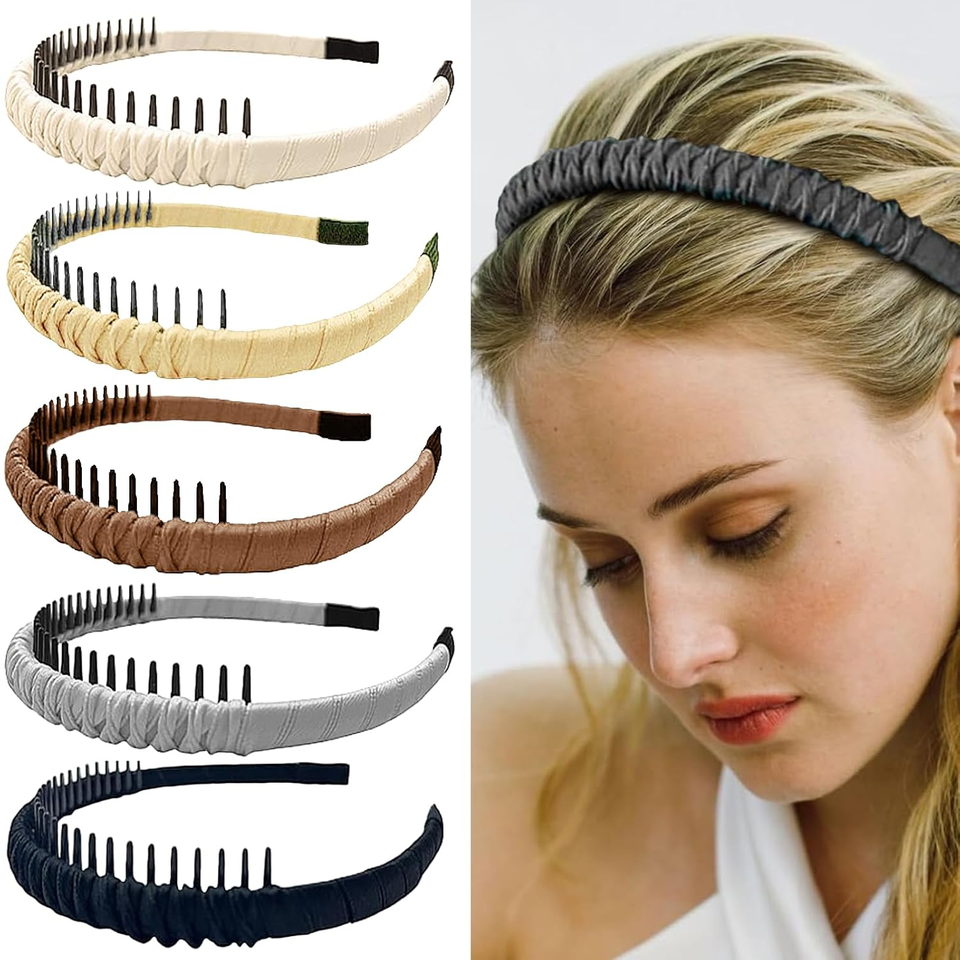 5 Pack Comb Braided Headband with Teeth for Women, Non Slip Hairband ...