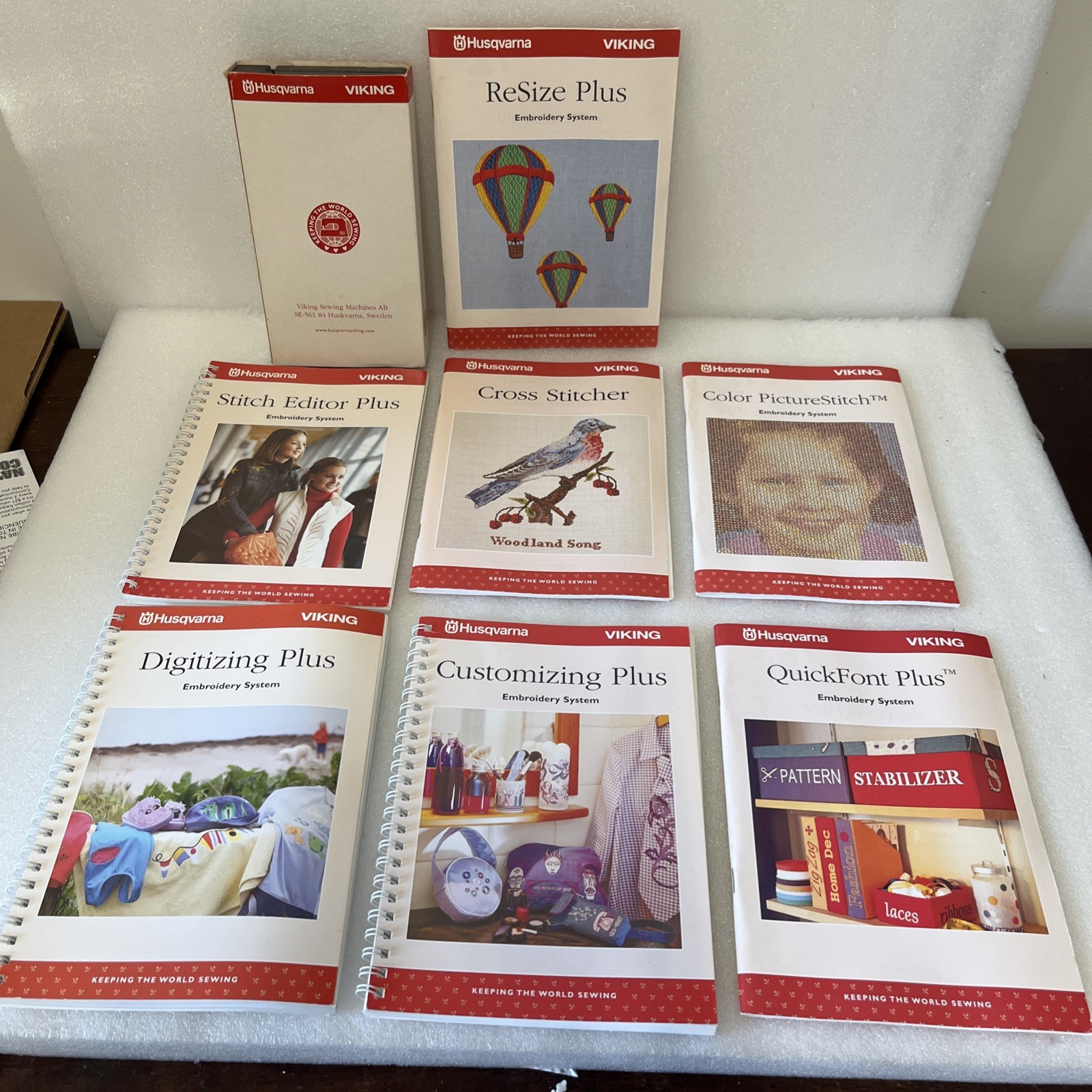 Lot of 7 Husqvarna Viking Embroidery System Books User Guides VHS Tape ...