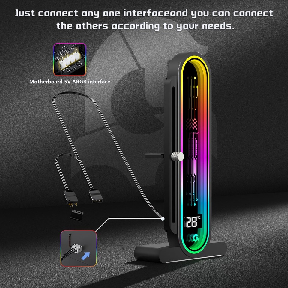 ARGB GPU Support Bracket with Temperature Display（Ambient Case Temp），5V ...