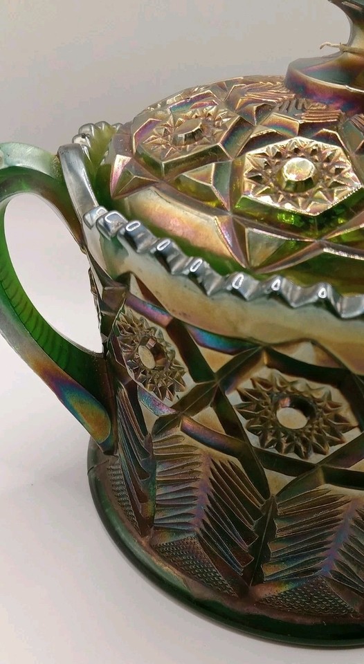 Cambridge Glass Co Carnival Cracker Jar and Cover Inverted Feather ...