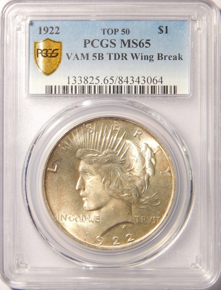 1922 P Peace Dollar Toned VAM-5B TDR Wing Break PCGS MS-65 Top Pop | eBay